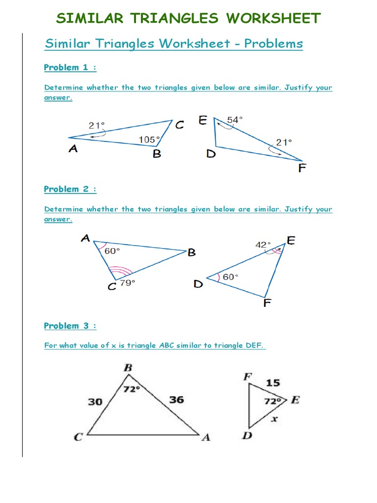 Similar Triangles Worksheet | PDF