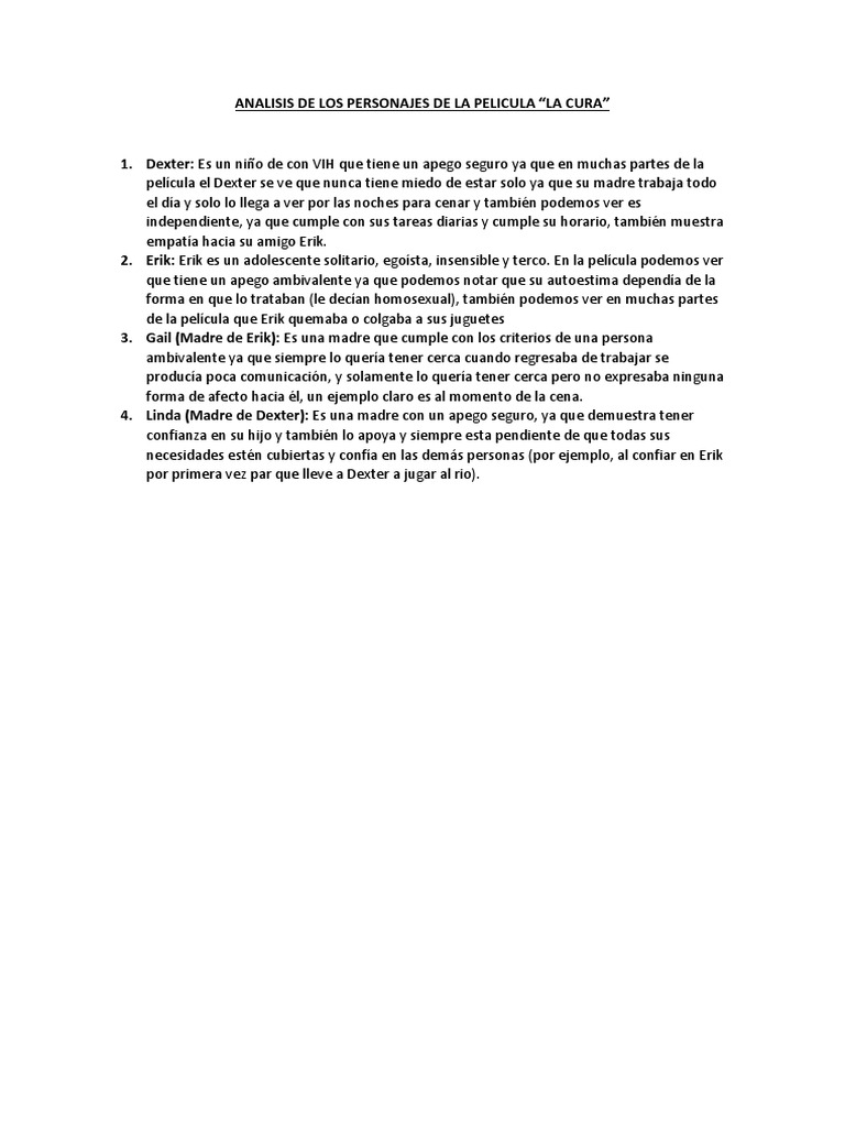 Análisis de personajes con apego seguro | PDF | Teoría de apego | Adultos