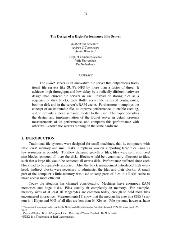 The Design of A High-Performance File Server | PDF | Cache (Computing ...