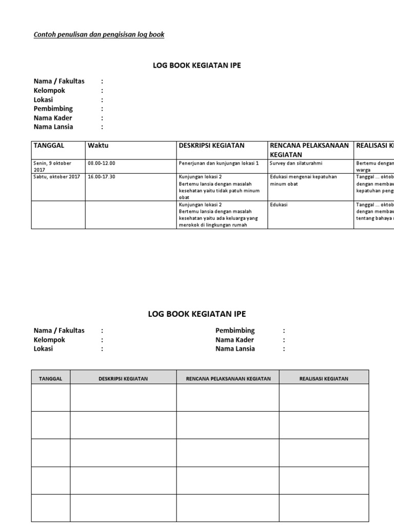 Contoh Penulisan Dan Pengisisan Log Book | PDF | Karier & Perkembangan