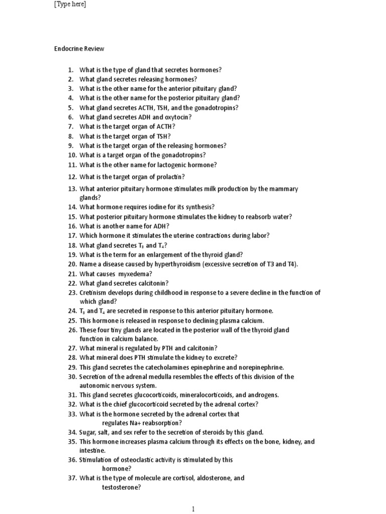 Review Questions Endocrine | PDF | Adrenal Gland | Cortisol