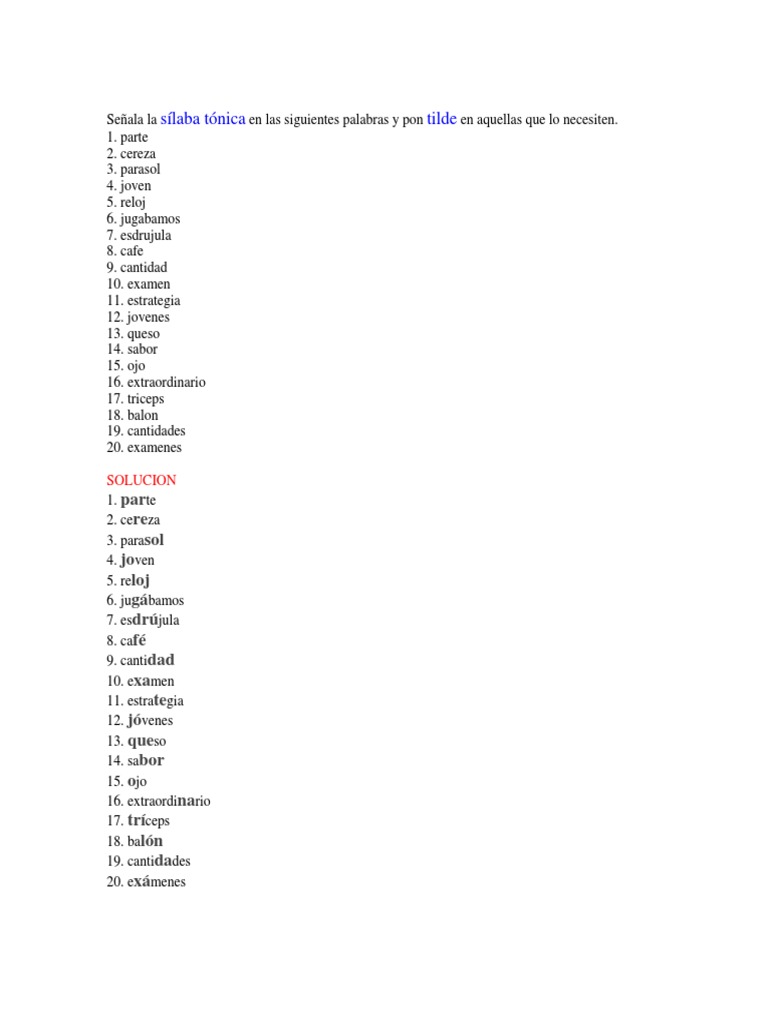 Corrección de Tildes y Sílaba Tónica | PDF