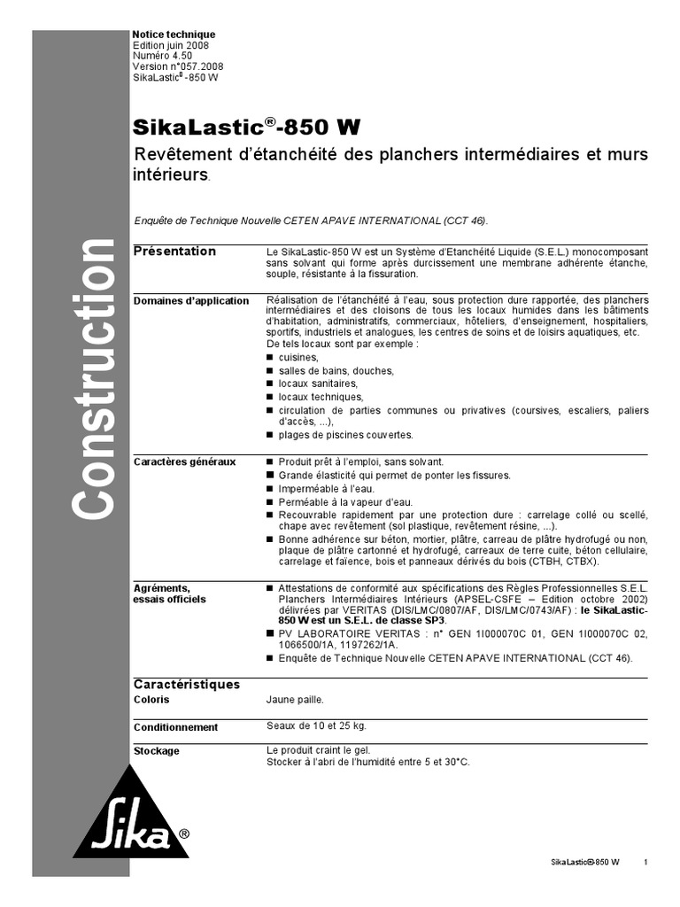 Sikalastic 850 W PDF | PDF | Carreau (construction) | Plâtre