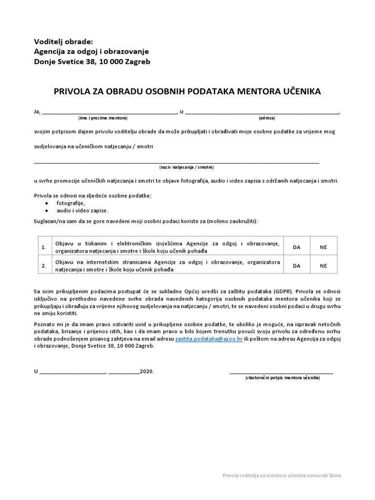 Privola Za MENTORE | PDF