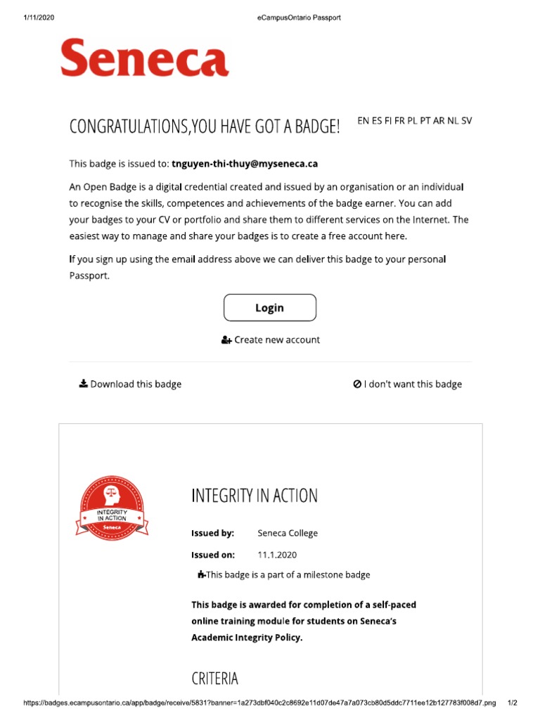 Integrity in Action Badge | PDF