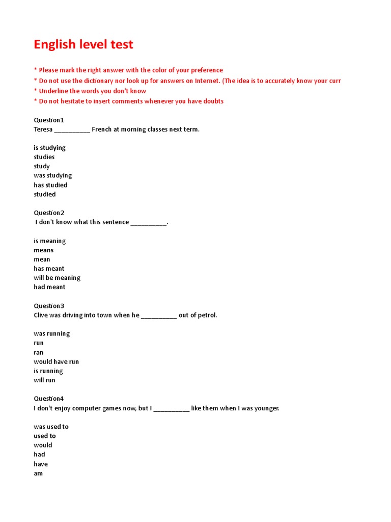 English Level Test | PDF | Thai Cuisine | Restaurants