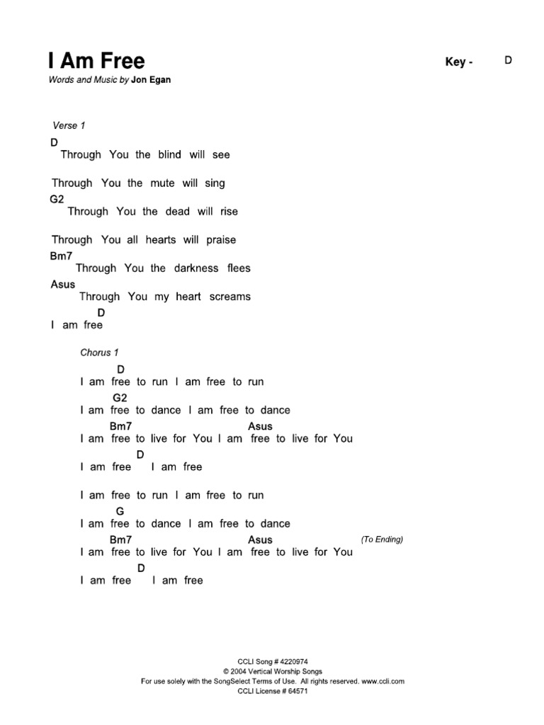 I Am Free - CHORD SHEET - Key D PDF | PDF