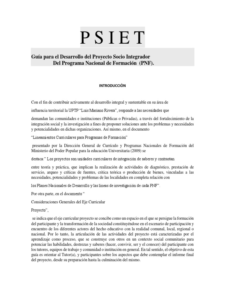 Guia para Realizar El Proyecto Socio Integrador | PDF | Planificación ...