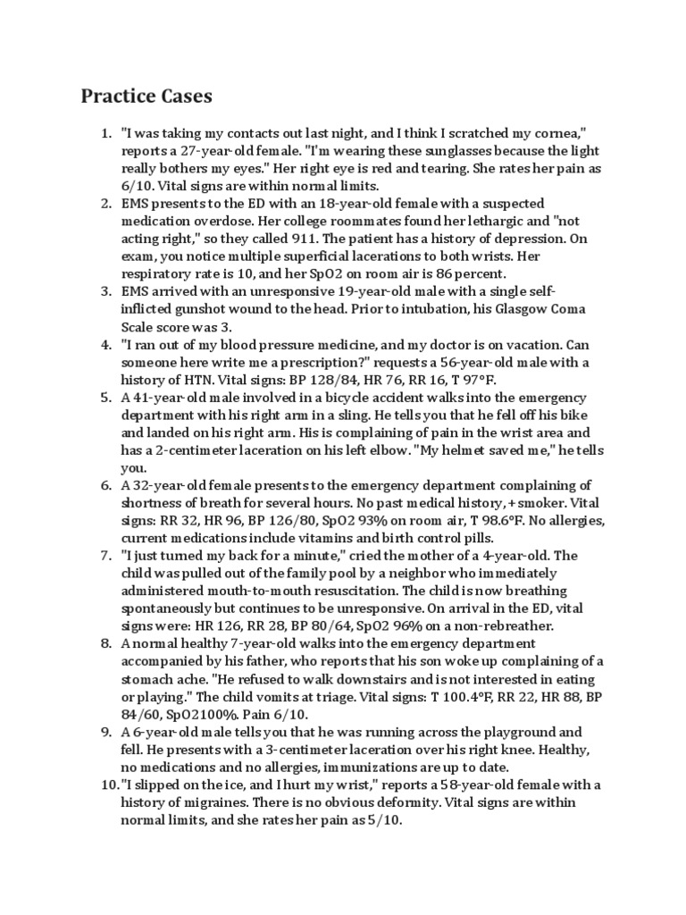 Triage ESI Practice Questions | PDF | Nausea | Emergency Department