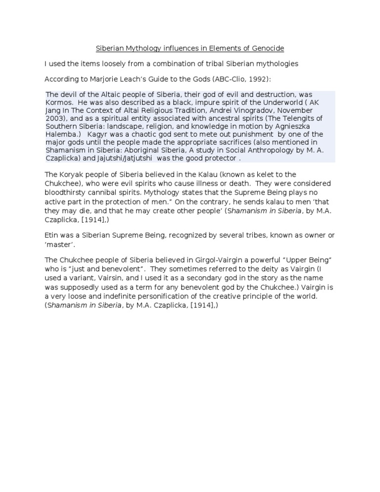 Siberian Mythology in Elements of Genocide | PDF