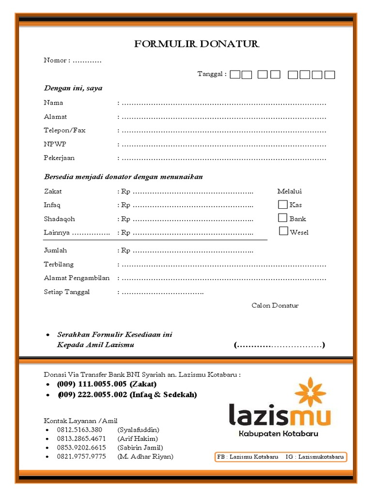 Formulir Kesediaan Donatur Lazismu | PDF