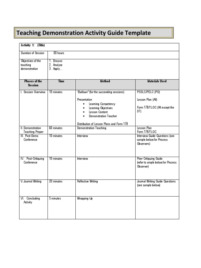 Teaching Demonstration Activity Guide Template PDF | PDF | Lesson Plan ...