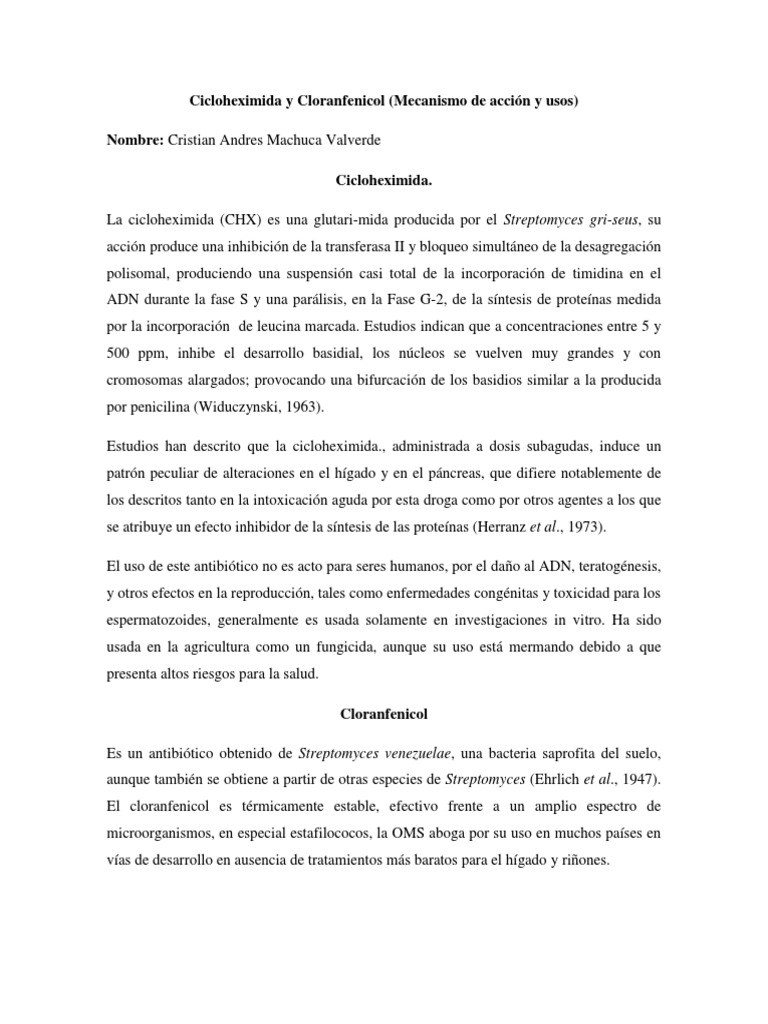 Cicloheximida y Cloranfenicol: Usos y Efectos | PDF | Especialidades ...