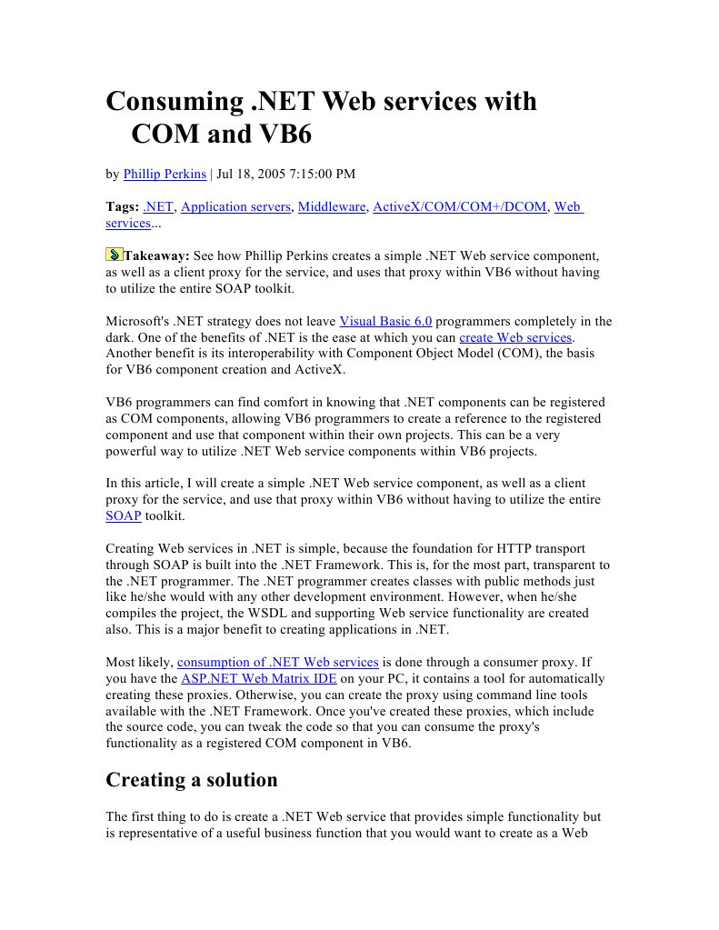 Integrating .NET Web Services with VB6 | PDF | Component Object Model ...