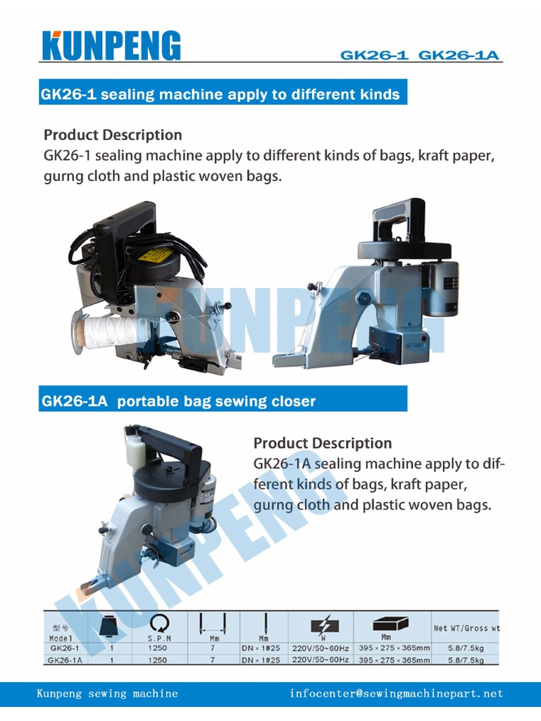 Kunpeng Bag Closer Sewing Machine GK26-1 GK26-1A | PDF