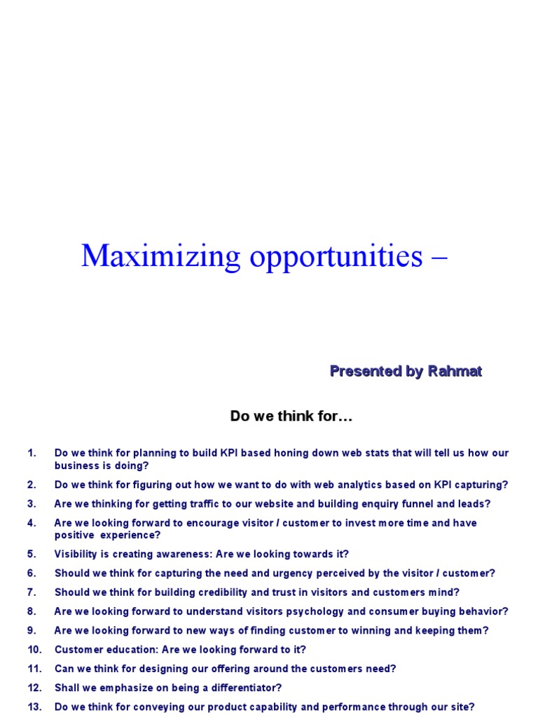 Maximizing Opportunities - : Presented by Rahmat | PDF | Search Engine ...