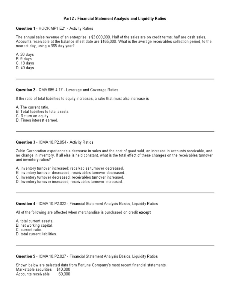 Liquidity Ratios and Financial Analysis | PDF | Equity (Finance ...