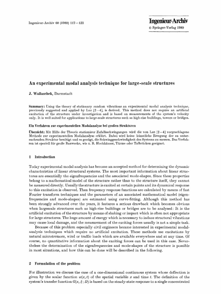 An Experimental Modal Analysis Technique For Large Scale Structures Pdf Stochastic Process