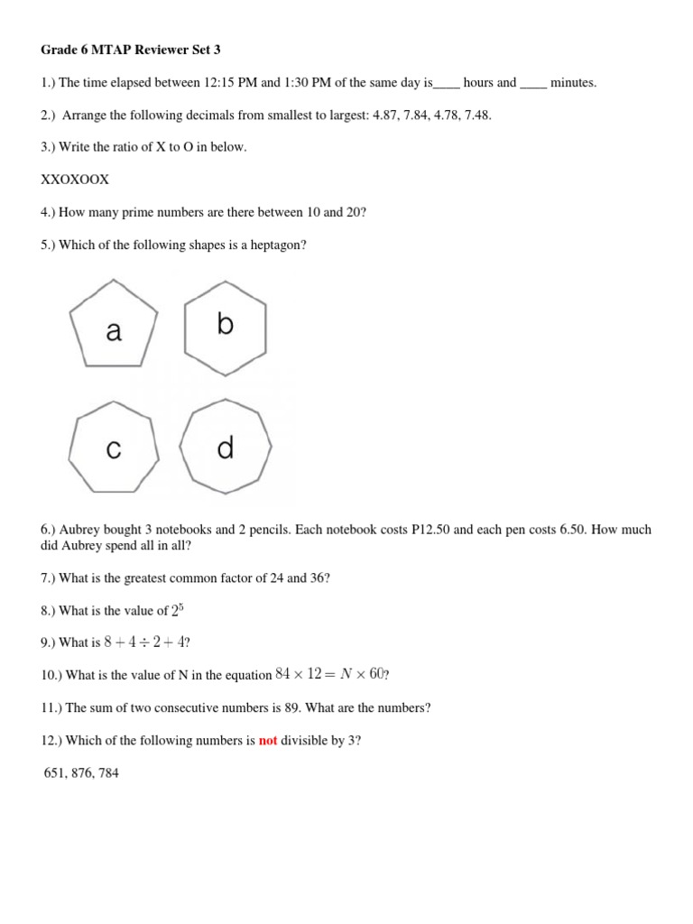 Grade 6 MTAP Reviewer with Answers | PDF | Teaching Methods & Materials
