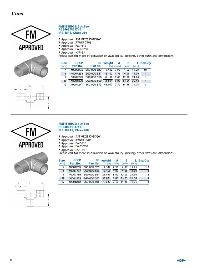 Especificaciones Tecnicas Tee Hdpe FM Georg Fisher | PDF