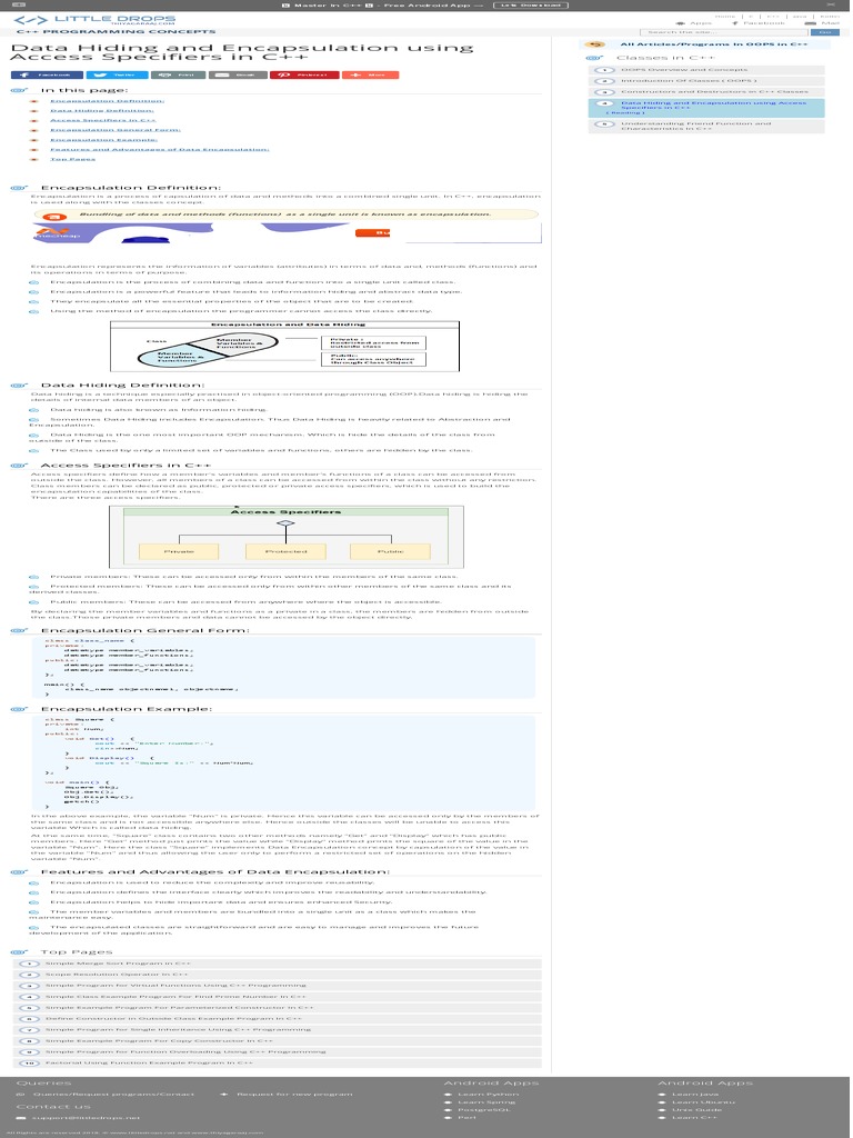 Data Hiding and Encapsulation Using Access Specifiers in C++ - C++ Programming Concepts PDF ...