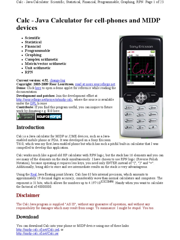 Calc - Java Calculator For Cell-Phones and MIDP Devices | Download Free ...