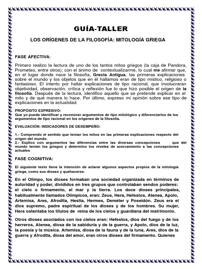 Mitología Griega Taller | PDF | Doce olímpicos | Mitología griega