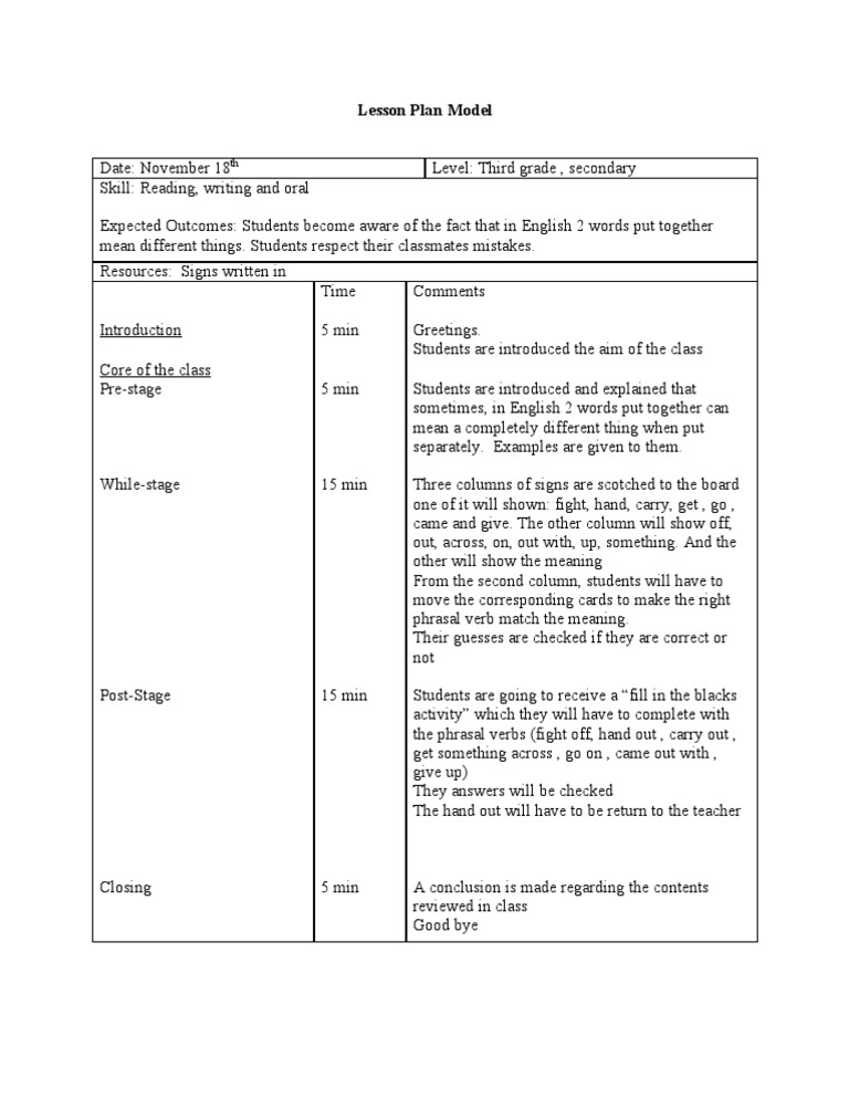 N T Lesson Plan Model November 18th | PDF | Lesson Plan | English Language
