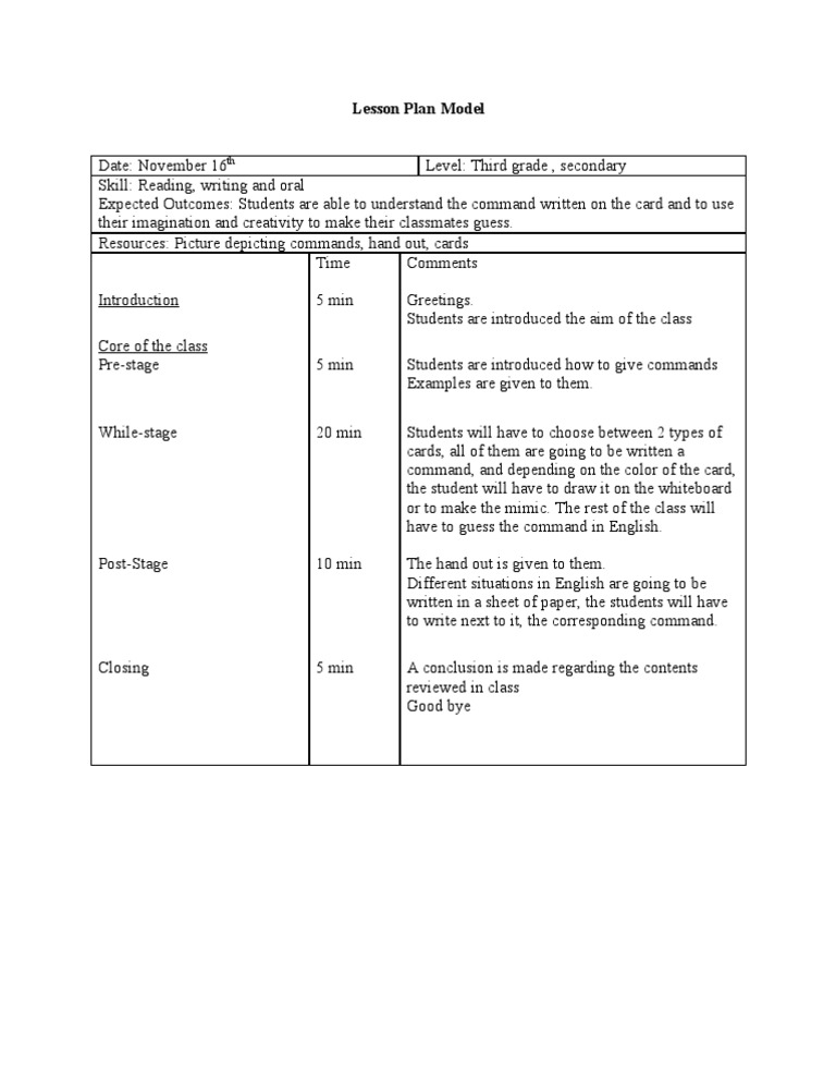 N TLesson Plan Model November 16th | PDF
