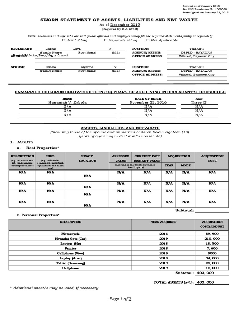Updated DepEd SALN Form | PDF | Identity Document | Economies