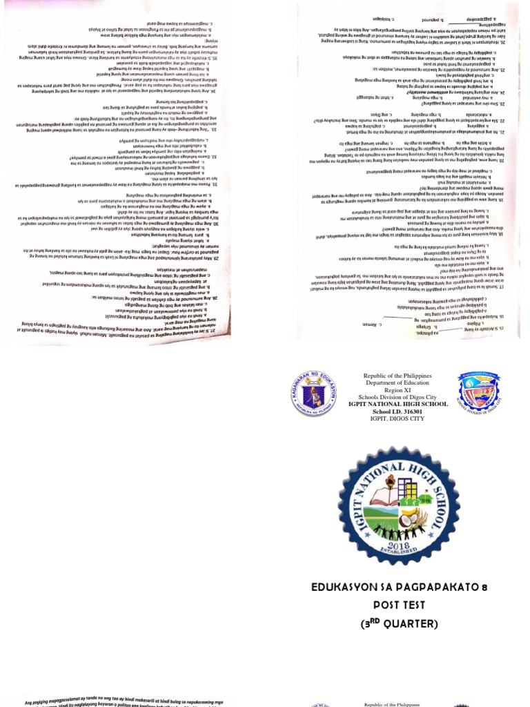 ESP 8 POST TEST 3rd Quarter | PDF