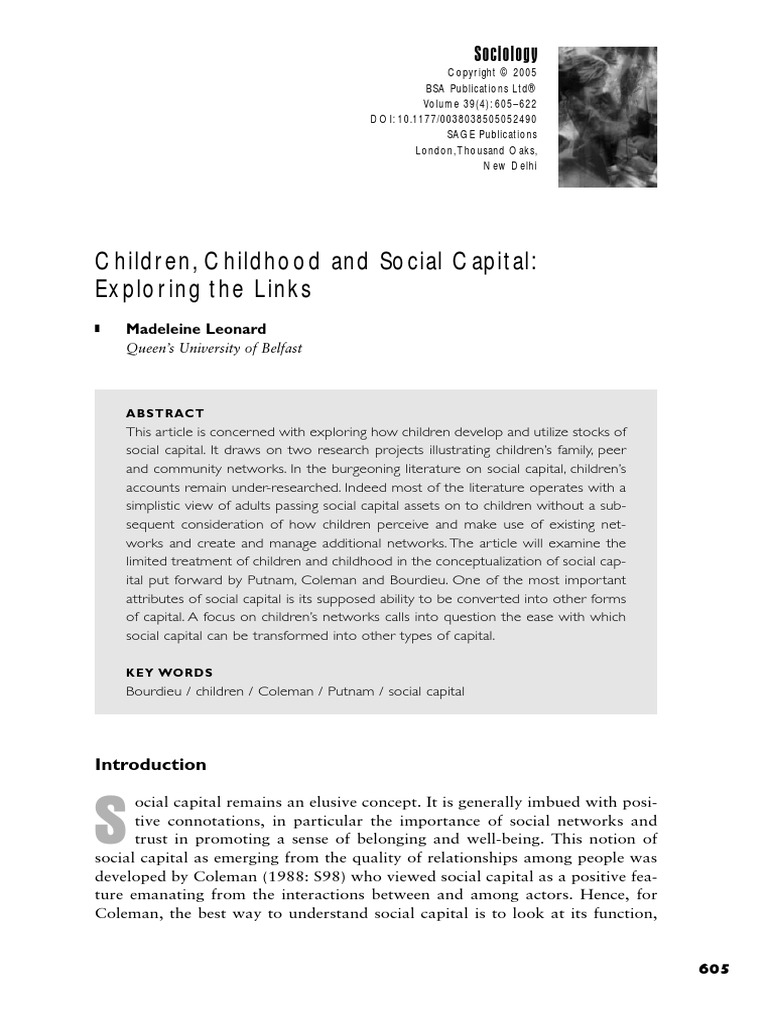 Children, Childhood, and Social Capital - Exploring The Links ...