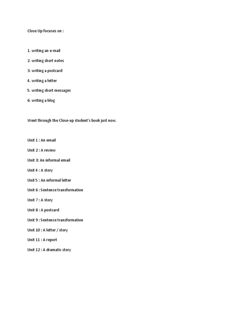 Close Up Form 3 English Writing Guide | PDF
