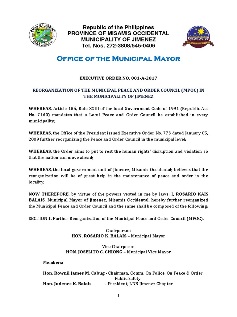 Executive Order No. 001-A-2017..Poc | PDF | Government Related ...