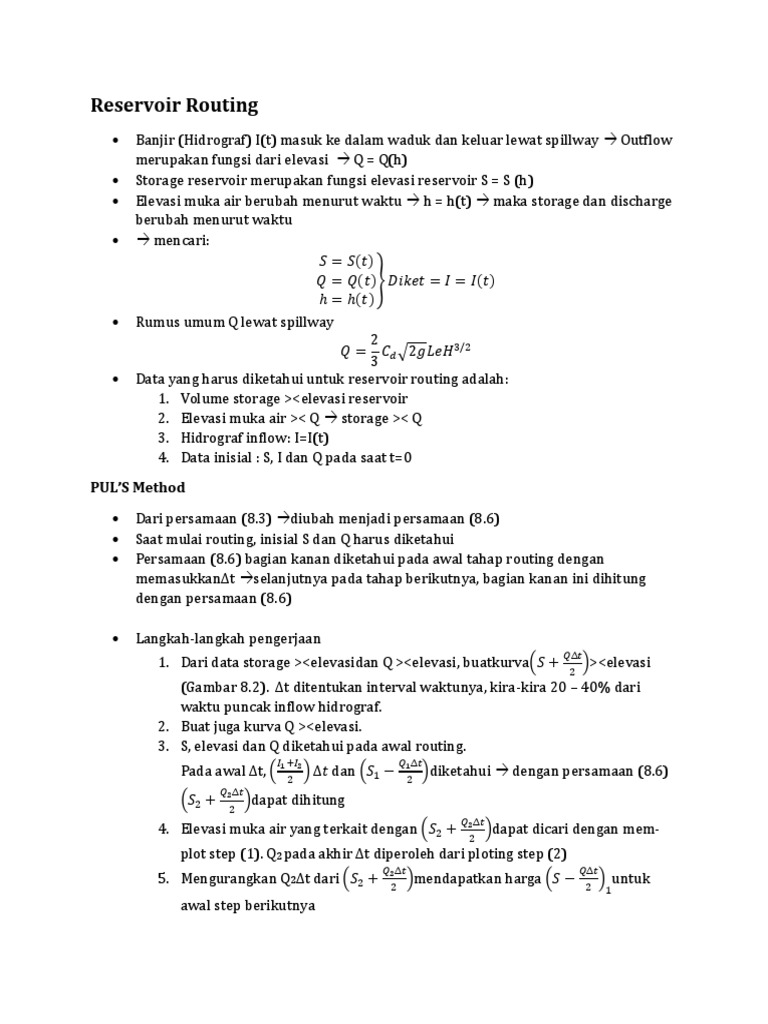 Rumus dan Metode Reservoir Routing | PDF | Metode & Bahan Ajar ...