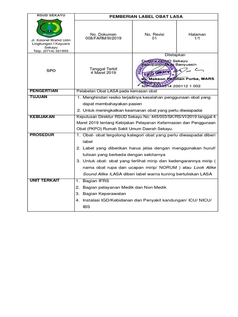 Spo Pemberian Label Obat Lasa - Pkpo 3 | PDF