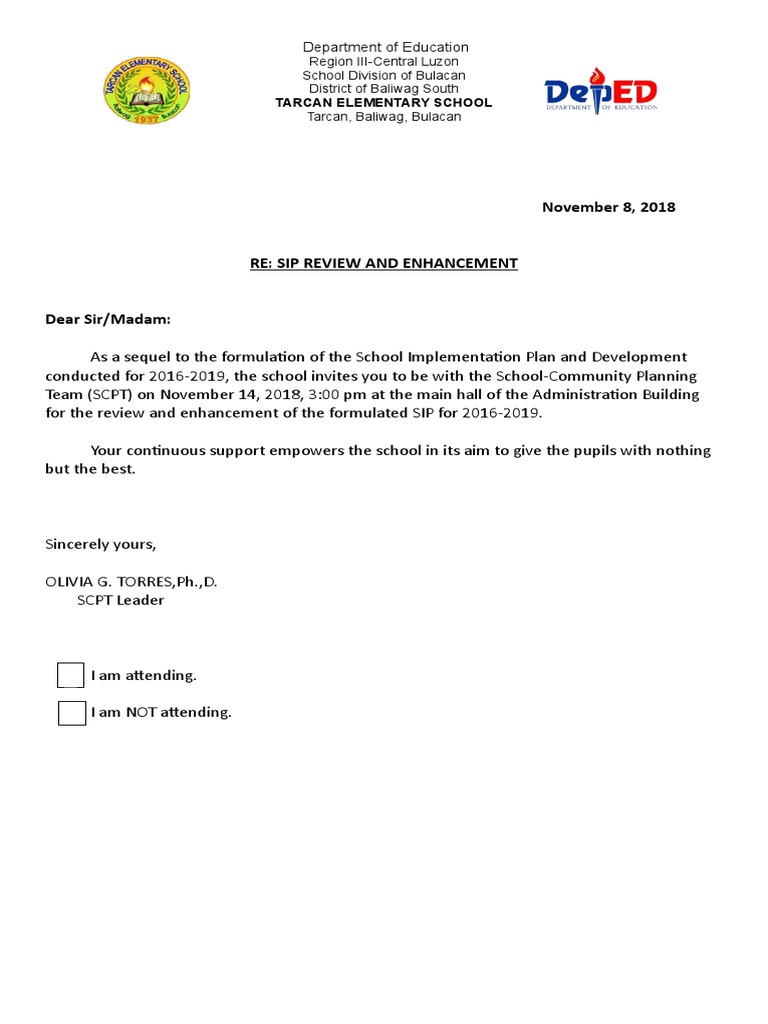 Sip Letter of Invitation - Enhancement Review 2018-2019 | PDF