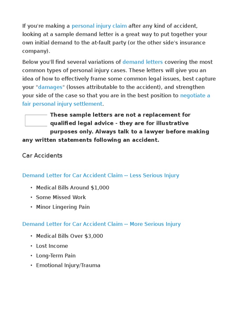 Demand Letter For Car Injuries - Odt | PDF | Traffic Collision | Injury