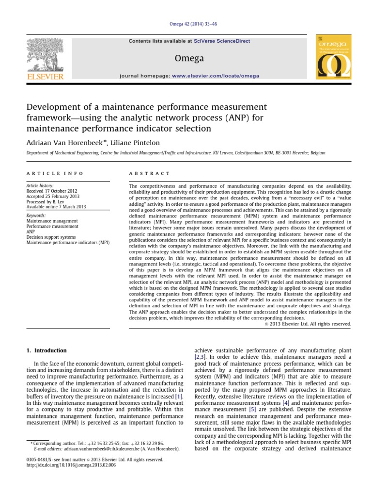 Development of A Maintenance Performance Measurement Framework Using ...