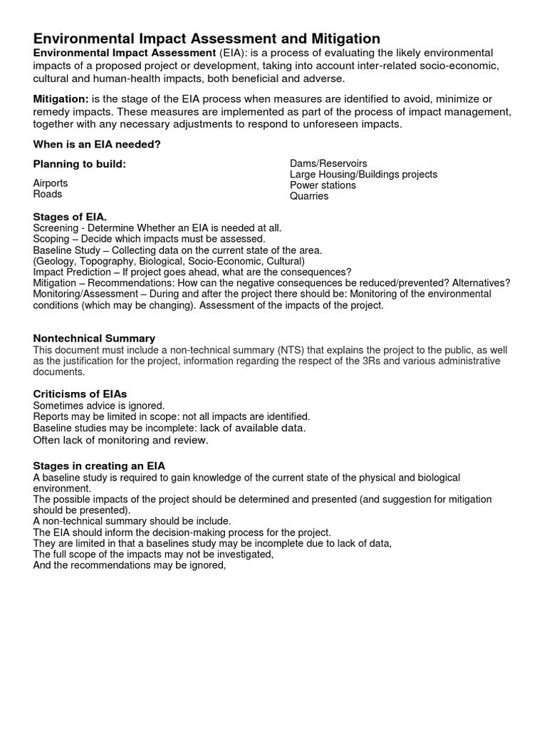 EIA Process and Impact Mitigation | PDF | Renewable Energy ...
