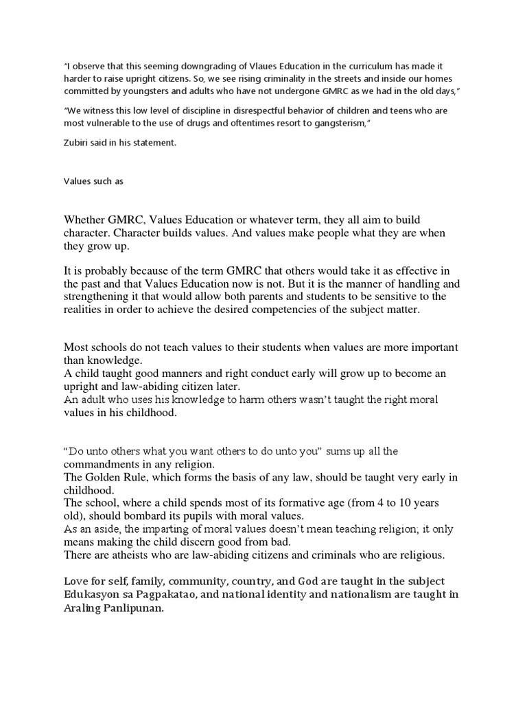 GMRC Reflection | PDF | Value (Ethics) | Family