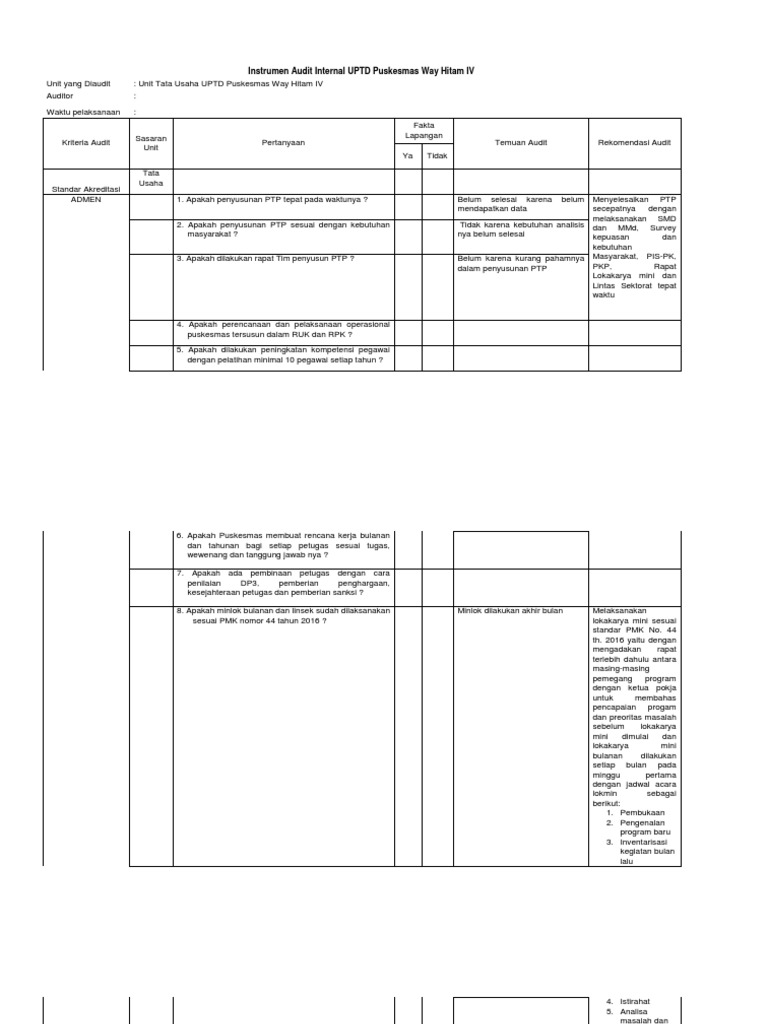Instrumen Audit Internal Ayu Dan MBK Endah | PDF