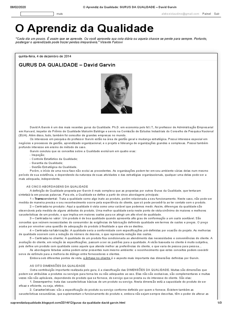 Garvin's Five Approaches and Eight Dimensions of Quality | PDF ...
