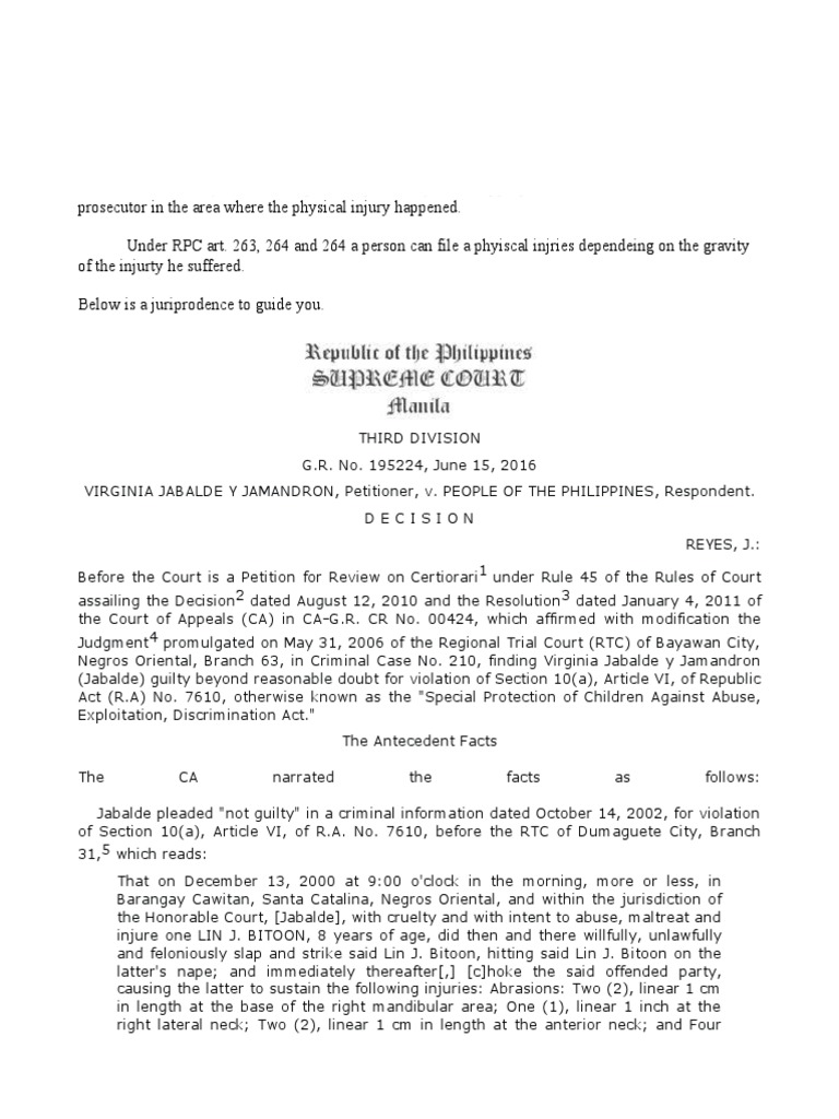 Physical Injuries Classified as Serious, Less Serious and Light | PDF ...