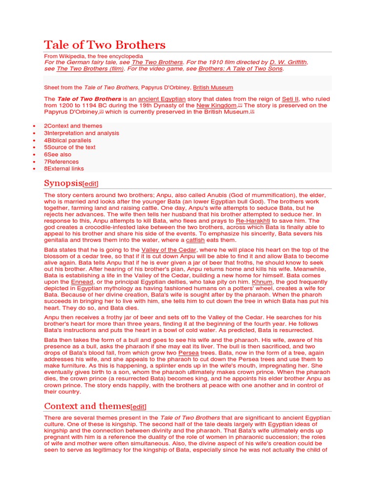 Egyptian Folktale: Tale of Two Brothers | PDF | Ancient Egypt | African ...