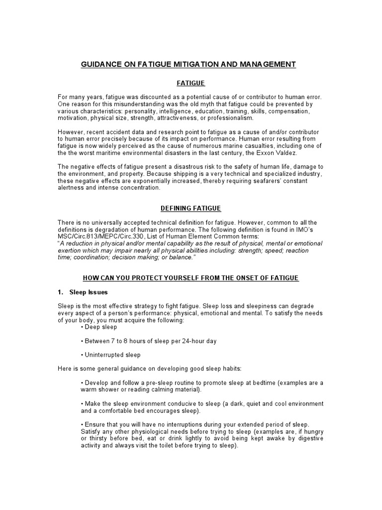 Fatigue Mitigation On Board | PDF | Sleep