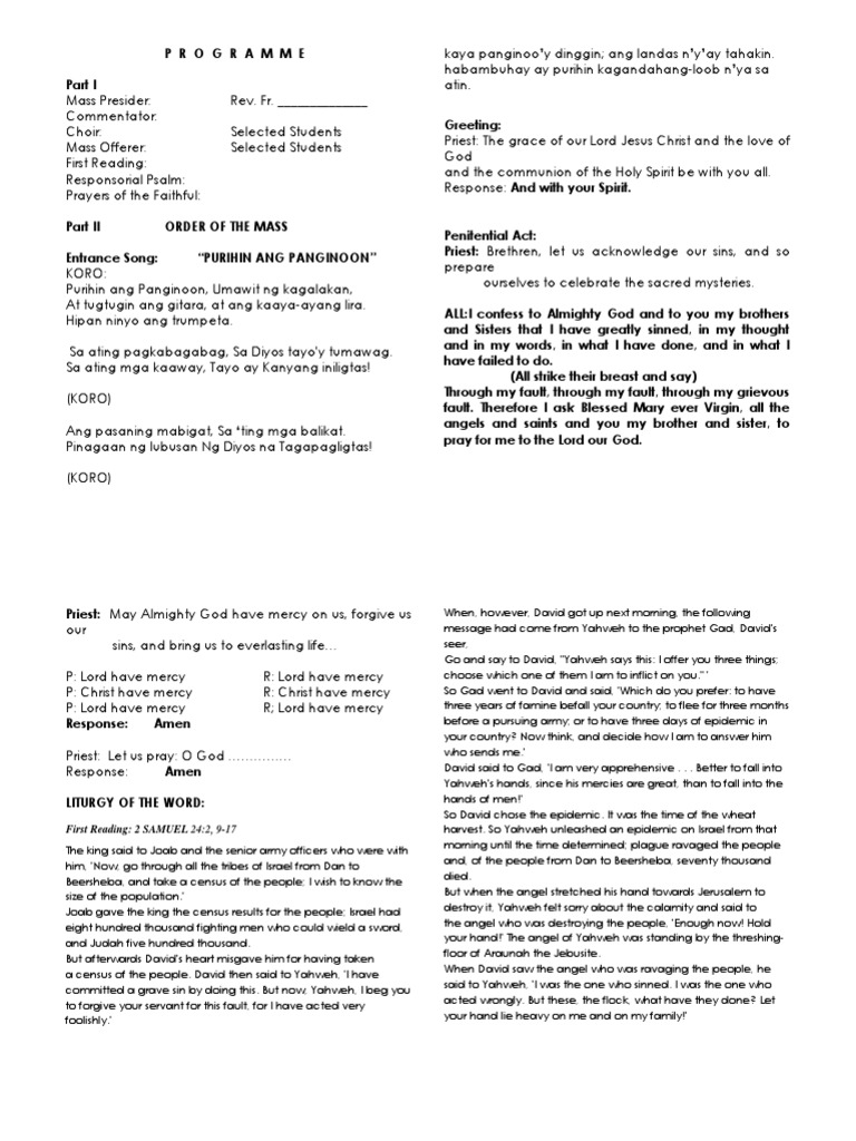 Mass Program | PDF | Eucharist | Catholic Liturgy