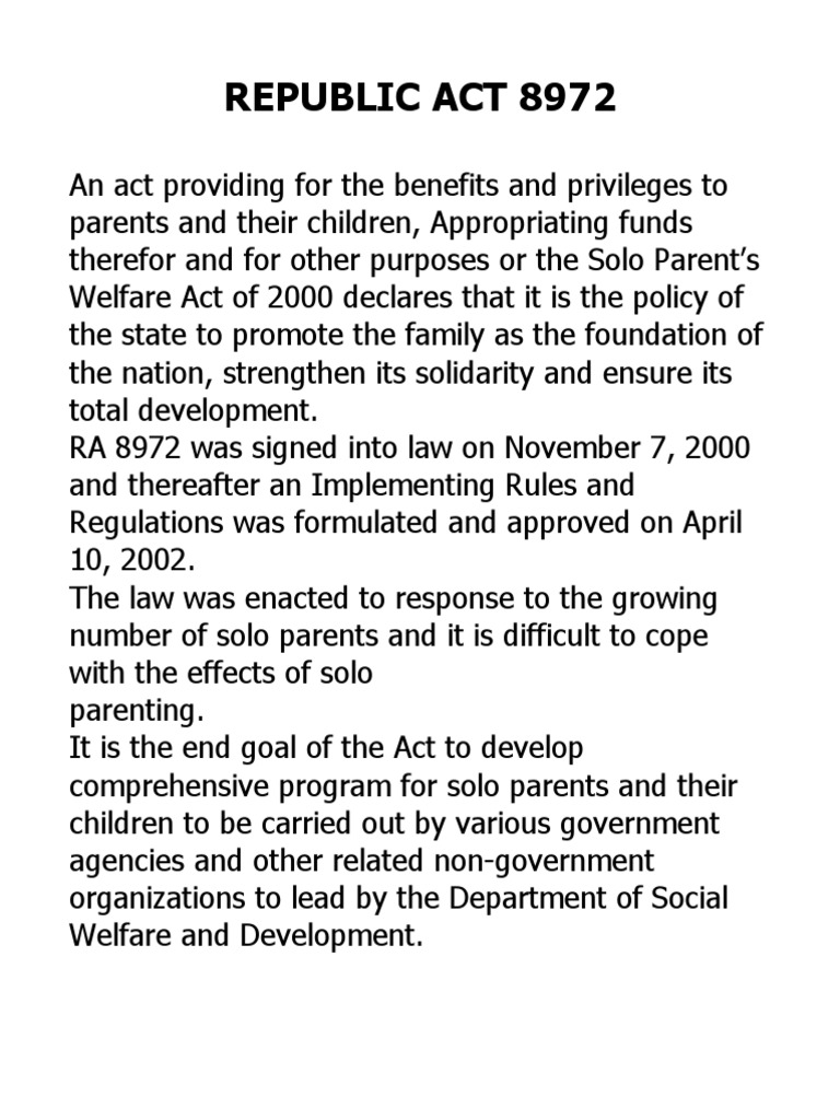 Republic Act 8972 | PDF | Welfare | Child Custody