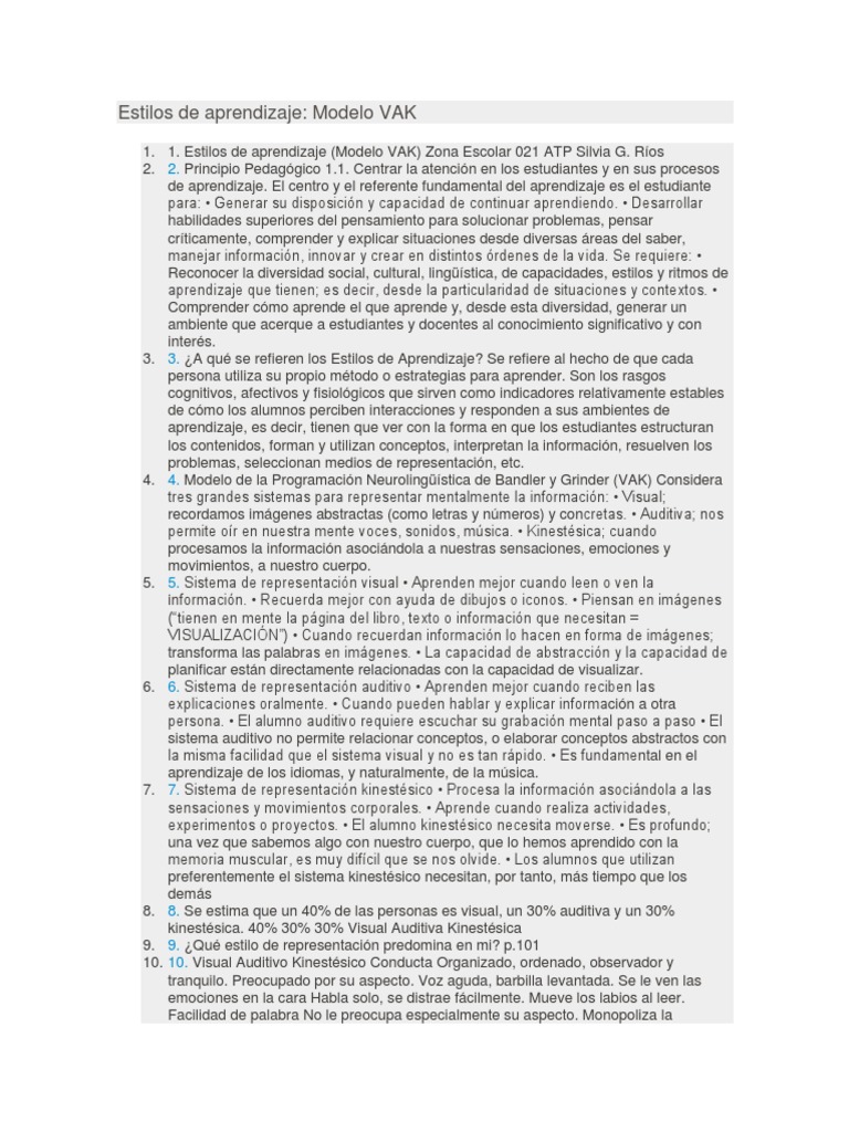 Estilos de Aprendizaje VAK | PDF | Aprendiendo estilos | Procesos mentales