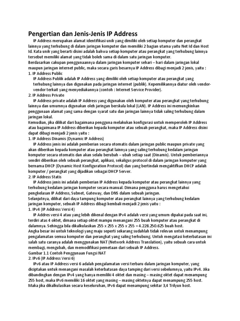 Pengertian Dan Jenis Ip Adress | PDF